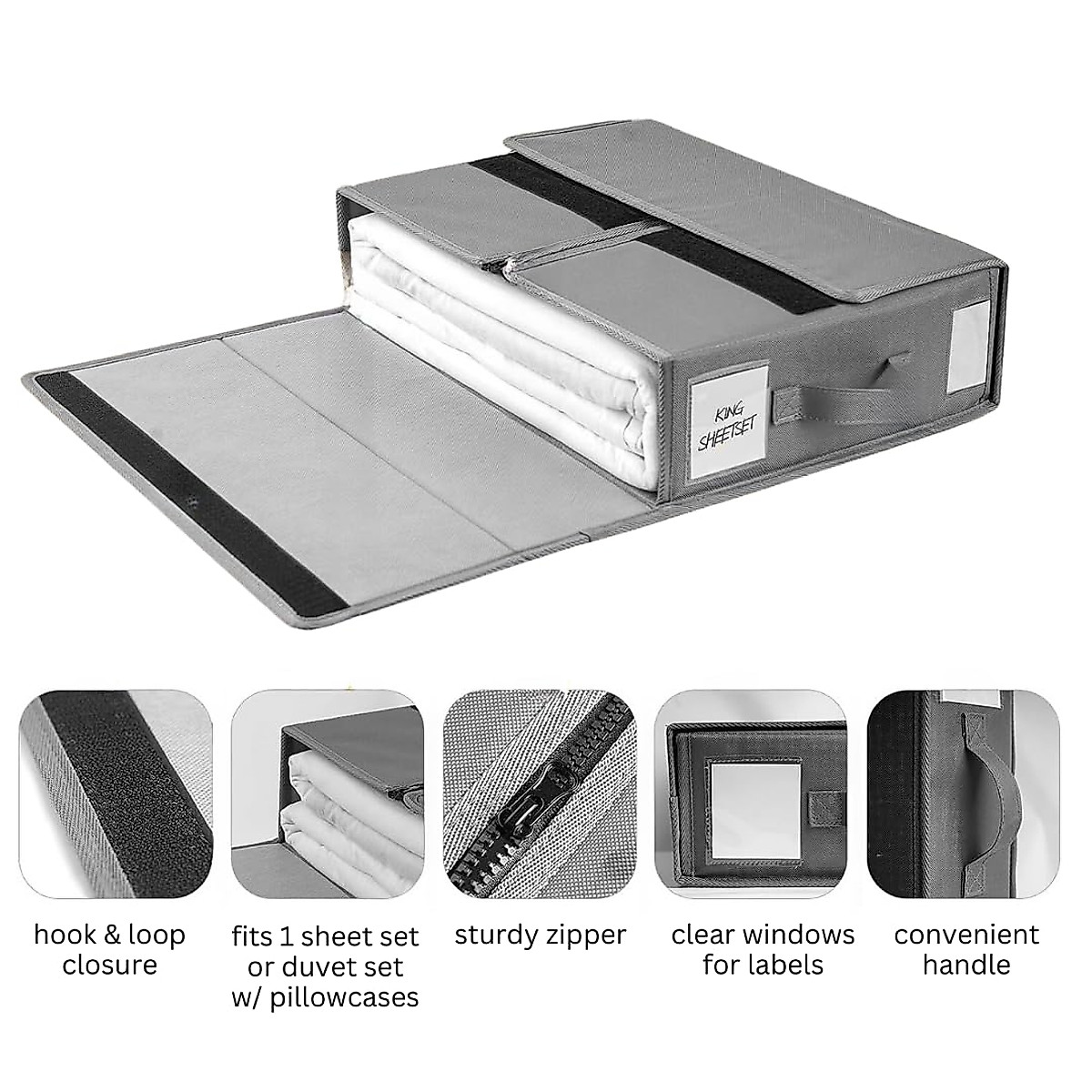 4 Pack Closet Organizers and Storage with 4 Sachet Bags, Sheet Organizers, Foldable Linen Closet Organizers and Storage, Sheet Organizer w/Label Windows, XL Bed Sheet Organizer for Linen Closet