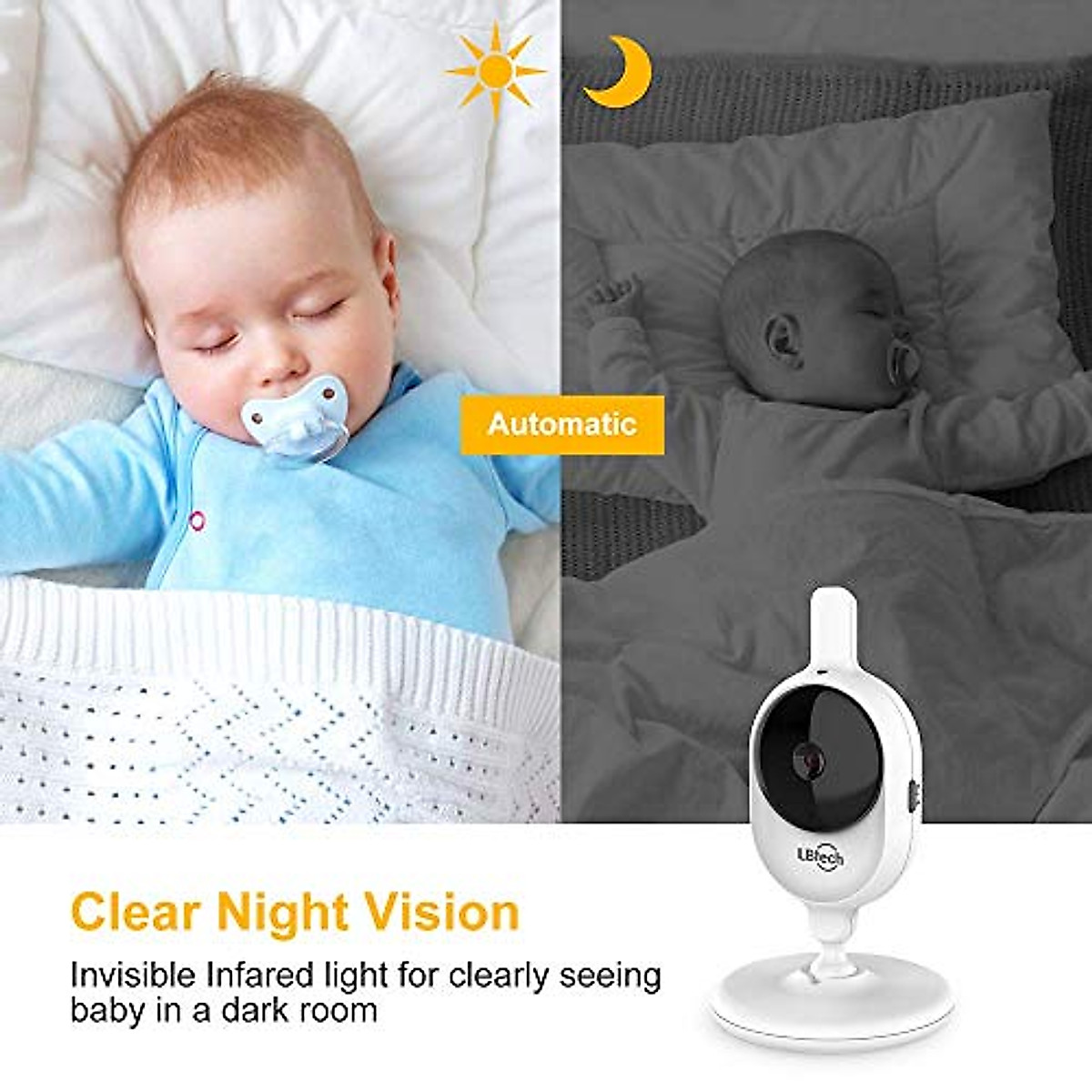 LBtech Video Baby Monitor with One Digital Camera and 4.3'' Color LCD Screen,Infrared Automatic Night Vision,Power Saving On/Off,Up to 960 ft Range