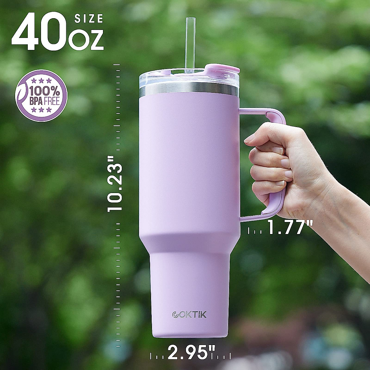 COKTIK 40 oz Tumbler With Handle and Straw Lid, 2-in-1 Lid (Straw/Flip), Vacuum Insulated Travel Mug Stainless Steel Tumbler for Hot and Cold Beverages,Easy to Clean (Lavender Purple)