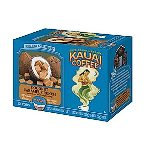 Kauai Coffee Coconut Caramel Crunch Medium Roast- Compatible with Keurig Pods K-Cup Brewers (1 Pack of 12 Single-Serve Cups)