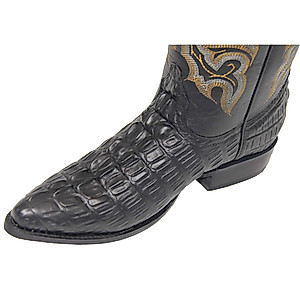 Western Shops Mens Leather Crocodile Alligator Design Cowboy Western Boots with Free Belt (6.5,Black)
