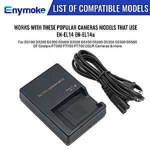 MH-24 Quick Battery Charger Compatible with EN-EL14 EN-EL14A Battery for Nikon D5100 D5200 D5300 D5500 D5600 D3100 D3200 D3300 D3400 D3500 Df Coolpix P7000 Digital SLR Cameras Power Supply