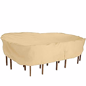 FDW Patio Furniture Covers Outdoor Patio Table Chair Sets Covers Rectangular Outdoor Patio Cover 600 * 300D Polyester Fabric Resistant UV Resistant Waterproof Dust Proof Garden, Khaki 128x82x23Inches