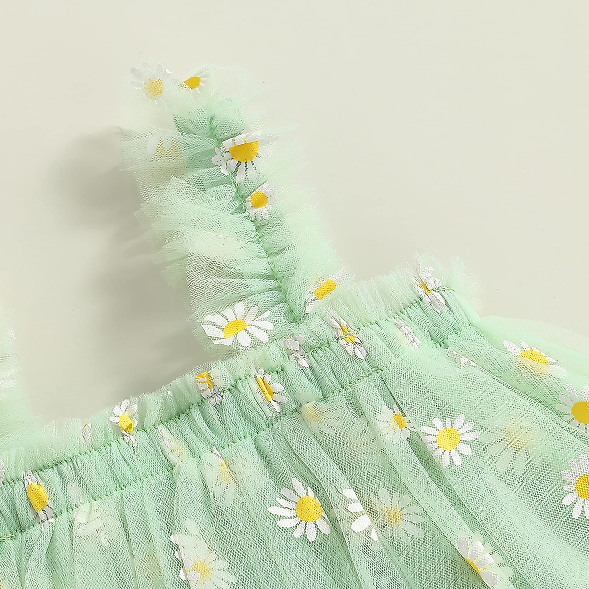 Mubineo Toddler Baby Girl Flower Tulle Tutu Dress Strappy Princess Dresses Sundress (Green Daisy, 6-12 Months)
