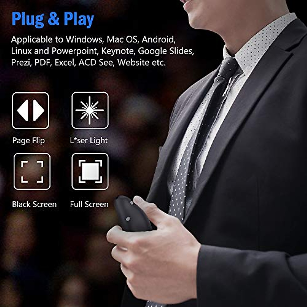 Presentation Clicker Wireless Presenter Remote Clicker for PowerPoint Presentation Remote, RF 2.4GHz USB Presentation Clicker PPT PowerPoint Clicker for Mac, Keynote, Computer, Laptop