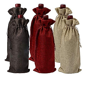 Bozoa Jute Wine Bags - (6Pcs) Burlap Hessian Wine Bottle Bags with Drawstring 14 x 5.9 inches Reusable Gift Red Wine Bags for Dinner Party Wedding Birthday Favor(red/brown/linen color)