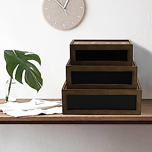 Cedilis Set of 3 Rustic Brown Wood Nesting Storage Crates with Chalkboard Front Panel and Cutout Handle, Distressed Decorative Rustic Crates Storage Container for Party, Office, Bedroom, Kitchen, Closet