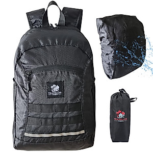 TRAVELLER TRIBES 20L Small Packable Daypack with Rain Cover, Lightweight Backpack for Men Women, Foldable Backpack for Travel, Outdoor, Hiking, Camping (Black)