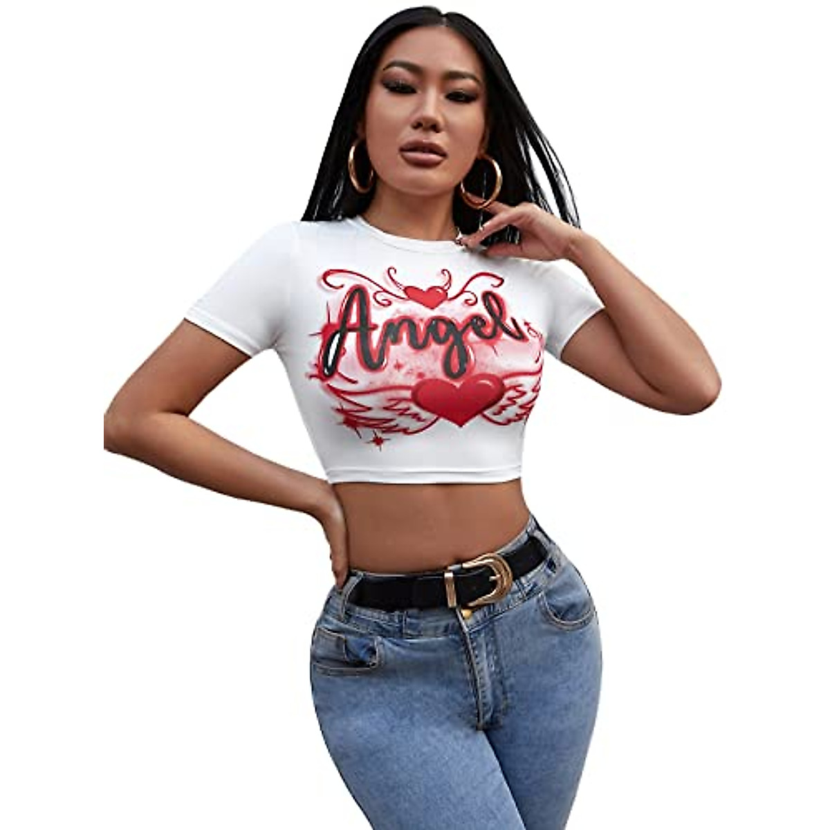 SOLY HUX Women's Graphic Tees Y2k Crop Top Short Sleeve T Shirt Tee Summer Tops White M