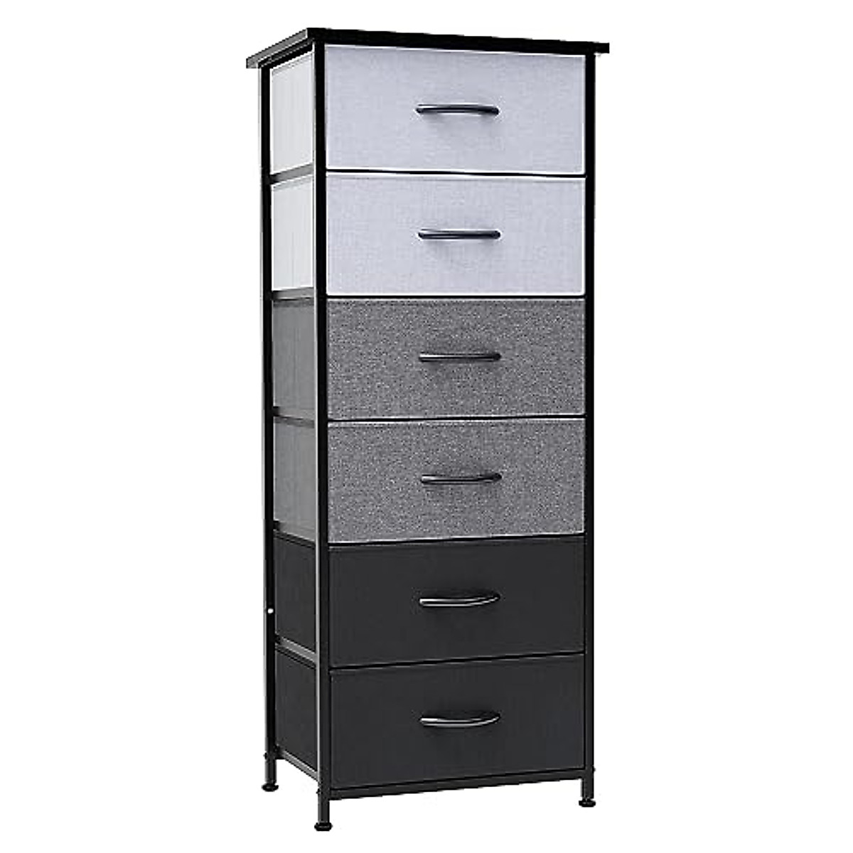 Crestlive Products Vertical Dresser Storage Tower - Sturdy Steel Frame, Wood Top, Easy Pull Fabric Bins, Wood Handles - Organizer Unit for Bedroom, Hallway, Entryway, Closets - 6 Drawers (Black&Gray)