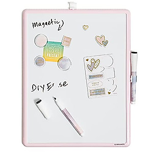 U Brands Contempo Dry Erase Board Set, Pink Soft Dye, Office Supplies, Includes Markers, Magnets, 11” x 14”, 15 Pieces