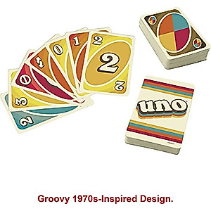 Mattel Games UNO Iconic Series 1970s Matching Card Game Featuring Decade-Themed Design, 112 Cards for Collectors, Teen & Adult Game Night, Ages 7 Years & Older.