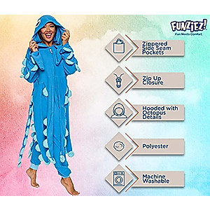 FUNZIEZ! Squid Costume -Adult Octopus Costume - One Piece Animal Pajama (Small) Blue