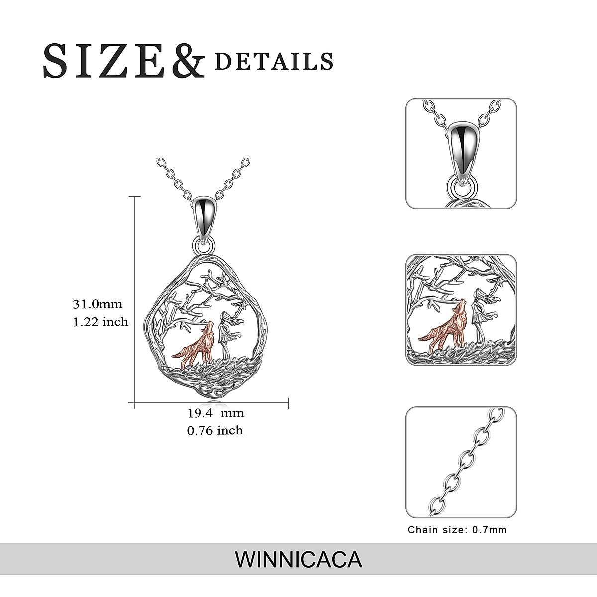 WINNICACA Wolf Necklace for Women Sterling Silver Wolf Necklace Wolf Gifts Wolf and Women Necklace Wolf Pendant Jewelry for Women
