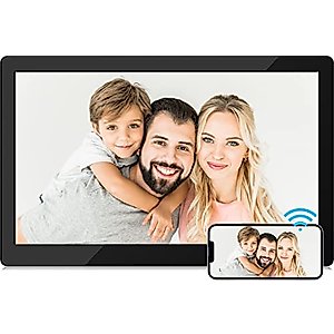 Brvatoe 15.6 Inch Easy WiFi Digital Picture Frame, 1920x1080 FHD Touch Screen, Effortless to USE, Share Photos and Videos Instantly via Email or App, Large Digital Photo Frame with 16GB Storage
