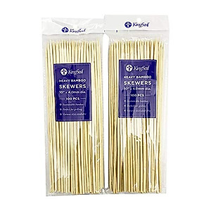 KingSeal Renewable Bamboo Heavy Weight Kebab Skewers, BBQ Sticks, 10 Inches x 3.8 mm Diameter, Retail Pack - 2 Bags of 100 (200 Count)
