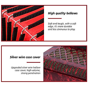 22 Keys 8 Bass Professional Accordion, Accordion Musical Piano Keyboard with Storage Backpack, 2 Straps, Piano Accordion Musical Instrument for Professional, Beginners (red)