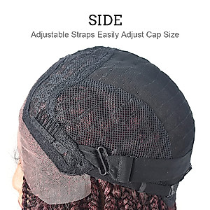 Curve Hair 3“X3.8 Realistic Hand Tied Lace Front Box Braids Glueless Wig for Women Premium Quality Synthetic Lightweight Twist BOB Braided Wigs with Baby Hair Black Mix Wine Red Color (#1B/99JT)