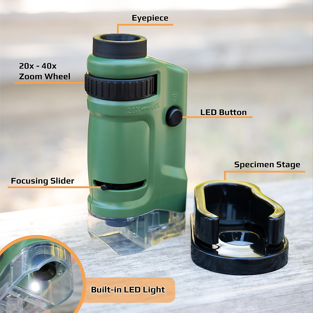 Carson MicroBrite 20x-40x Zoom LED Lighted Pocket Microscope (MM-24)