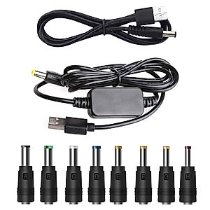 Swert USB 5V to DC 12V Converter Power Cable + 8 Interchangeable Plugs Connectors Adapter Compatible with Router,Mini Fan,Speaker and More Devices