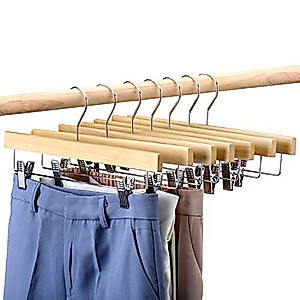 HOUSE DAY Wooden Pants Hangers with Clips 25 Pack, Wood Skirt Hangers for Women, 14 Inch Hangers for Pants with Clips, Solid Wood Pants Hangers for Men.360 Swivel Hook Bottom Hangers- Natural