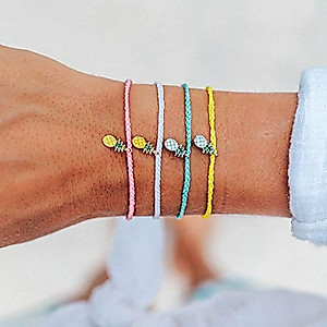 Pura Vida Silver Pineapple Enamel Charm Bracelet - Adjustable Band, 100% Waterproof - Seafoam