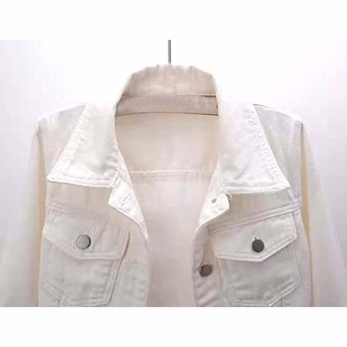 AMEBELLE Women's 3/4 Sleeve Strech Distress Slim Crop Denim Jean Trucker Jacket(0099-White-L)