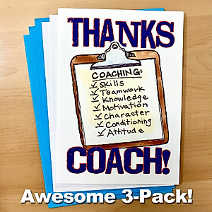 Play Strong 3-Pack Thanks Coach You're the Best Clipboard 3-Pack (5x7) Greeting Cards Perfect for Sports Seasons Team Banquet Party Thank You Coach Appreciation Gifts - Your Coaches Will Love 'Em!