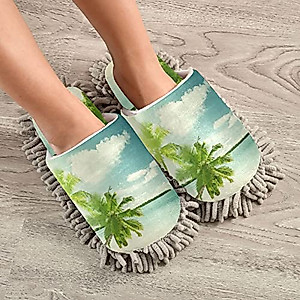Kigai Microfiber Cleaning Slippers Seaside Palm Tree Washable Mop Shoes Slipper for Men/Women House Floor Dust Cleaner, Size M
