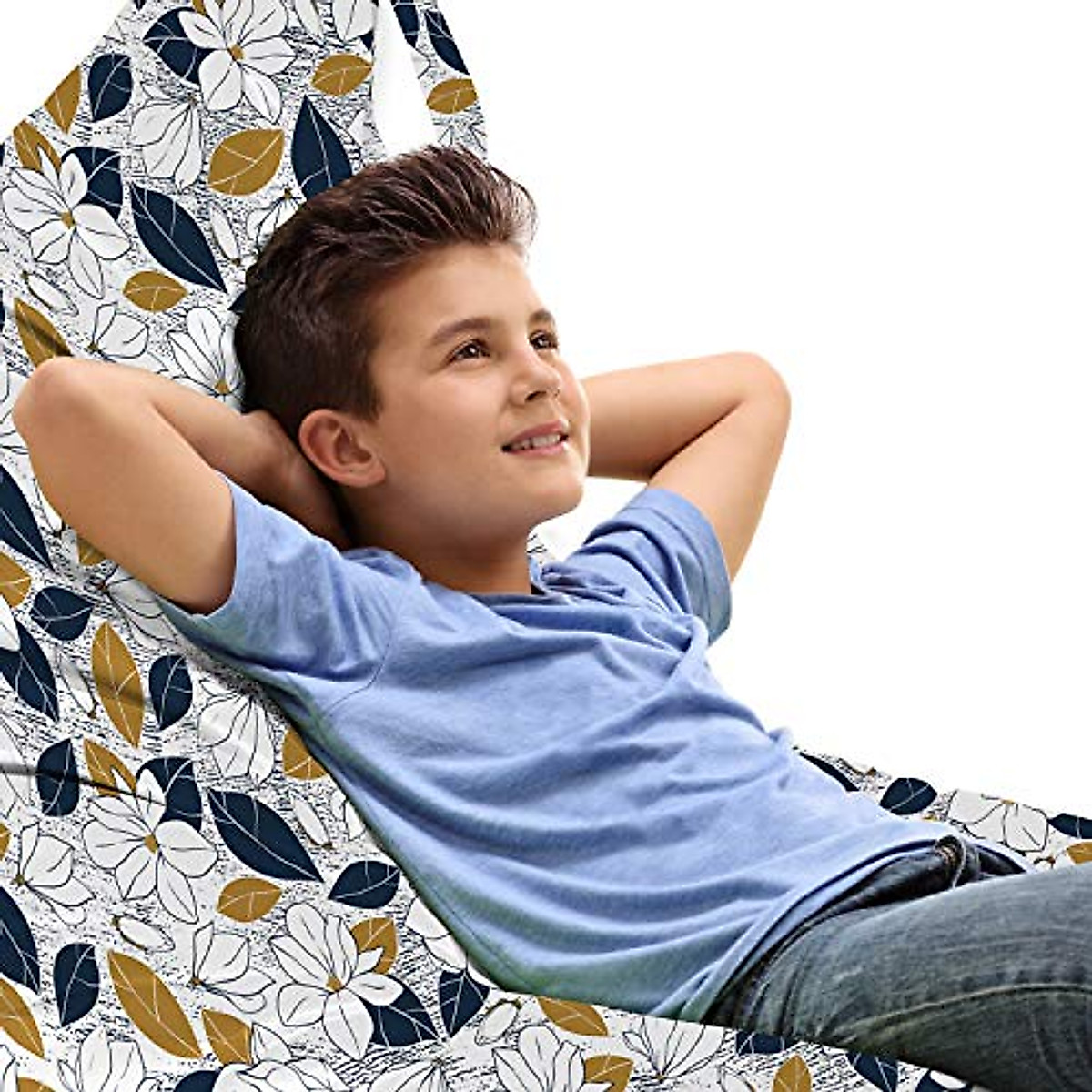 Ambesonne Garden Lounger Chair Bag, Hand Drawn Botanical Magnolia Flowers Buds Leaves on Grunge Backdrop, High Capacity Storage with Handle Container, Lounger Size, White Pale Coffee Indigo