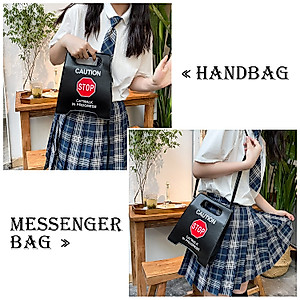 KUANG! Women Novelty Stop Sign Handbags Fashion Caution Catwalk in Progress Crossbody Bag Messenger Purse for Girls