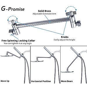 G-Promise All Metal Dual Shower Head Combo | 8" Rainfall Shower Head, Handheld Shower Wand | Smooth 3-way Diverter | with Adjustable Extender - An Upgrade of Shower Experience (Polished Chrome)