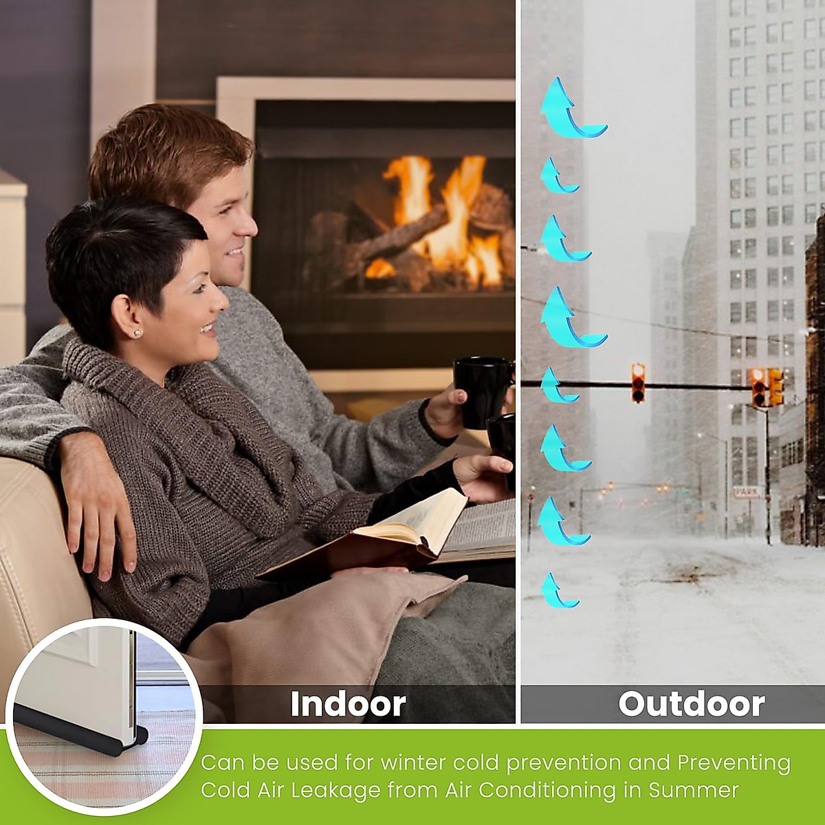 Kepfire Adjustable Under Door Draft Blocker 37 Inch for Double Doors - Noise Reducing & Dust Resistant Insulation Strip, Black