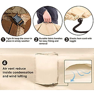 Patio Chair Covers Outdoor Patio Furniture Cover with Handles and Durable Hem Cord 600*300D Durable Waterproof UV Resistant Fabric Fit Patio Lounge Chair or Club Chair 31x33x36 Inches,Khaki