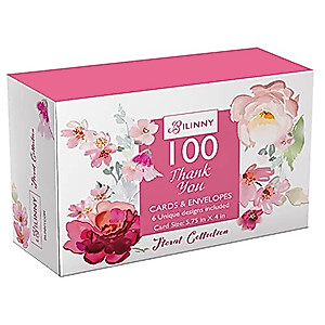 Bilinny Thank You Cards With Envelopes Bulk 100 Pack - Extra Thick Cards In Beautiful Gift Box.