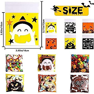 Hfpengzan 300 Pcs Halloween Cellophane Candy Bags,Self Adhesive Clear Cookie Treat Bags for Kids Halloween Party Favor Supplies