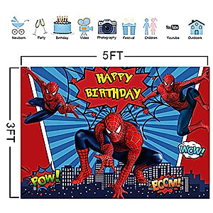 chaungda Spider Man Happy Birthday Banner Backdrops Boys Photography Backdrops Party Decoration Party Sign Dessert Table Yard Signs Photo Backgrounds Party Supplies 5x3ft zf-2019418-5x3ft-fba