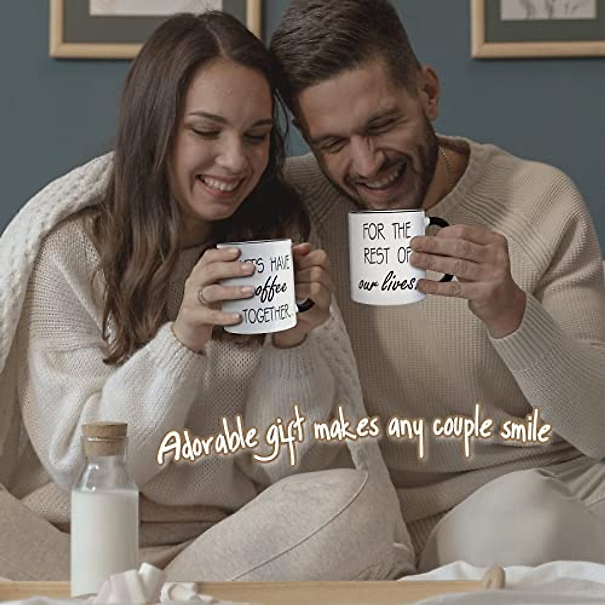 Mustry Couple Mugs Set for Him and Her, Ideal Engagement Gifts for Couples on Any Occasions Like Valentines Day Gifts, Anniversary and Wedding
