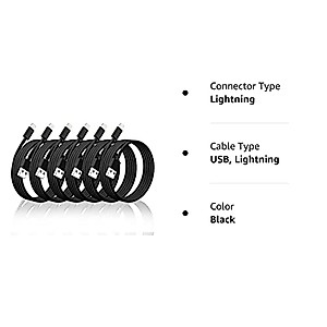 iPhone Charger Cord,[MFi Certified] 6Pack Lightning Cable 6ft,Long Fast Charging 6 Feet for Apple iPhone 14/13/12/11/Pro/Max/SE/X/XS/XR/8/8Plus/iPad(Black)