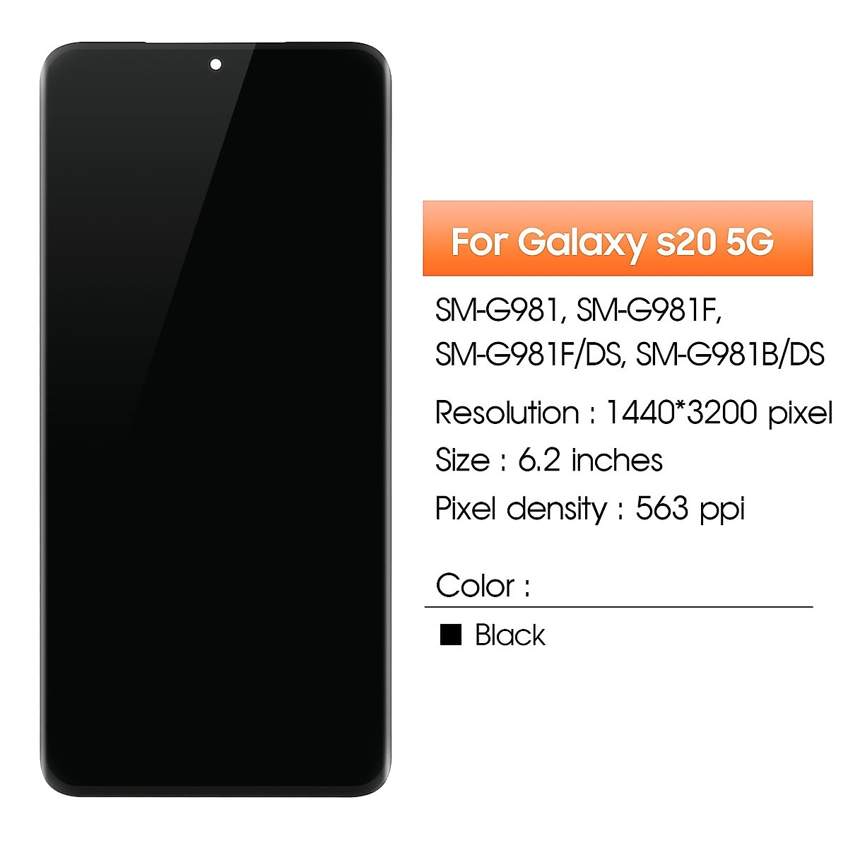 Original Screen for Samsung Galaxy S20 Screen Replacement for Samsung S20 5G LCD Screen SM-G980,SM-G980F,SM-G981 Touch Display Digitizer Assembly Repair Parts No Frame(Black with Figerprint Function)