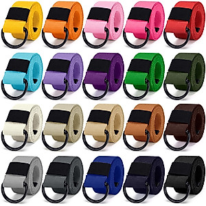 JaGely 20 Pieces Canvas Belt Web D Ring Belt 1 1/2'' Wide Web Fabric Casual Belt with Black Double D Ring for Men Women, 20 Colors