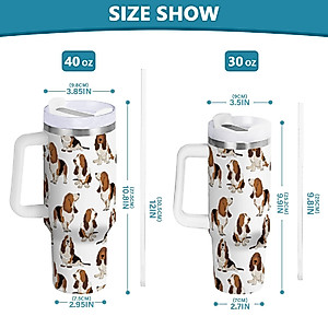 ZZXXB Basset Hound Dog Insulated Stainless Steel Water Bottle with Handle and Straw Lid Double Walled Travel Mug 40 oz