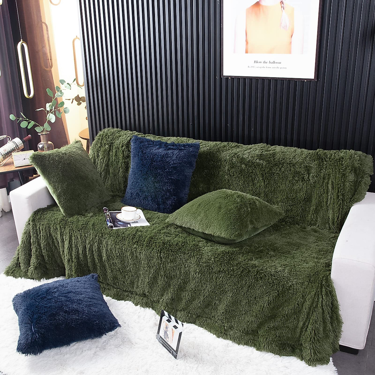 YUSOKI Olive Green Faux Fur Throw Blanket,2 Layers,50" x 60" Cozy Plush Fluffy Blanket Furry Fuzzy Warm Cute Shaggy Blanket for Fall Bed Living Room Décor Baby Women Pet