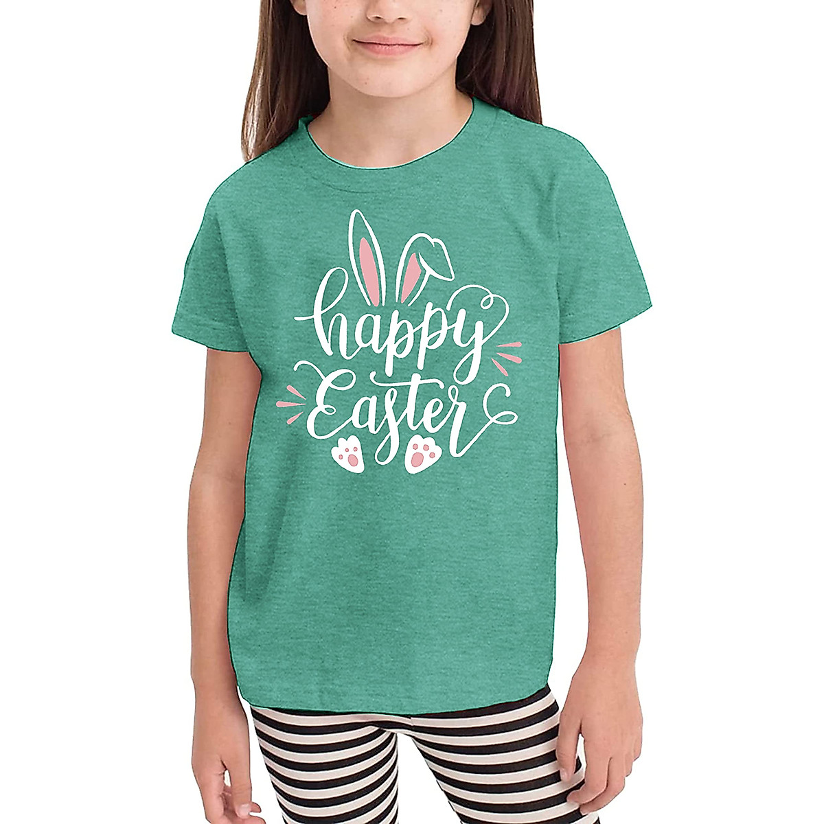Happy Easter Shirt for Toddler Baby Girls Boys Bunny Rabbit Graphic T-Shirt Letter Print Tees Holiday Tops Green