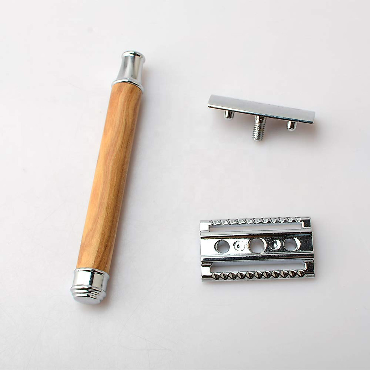 ECOFWORLD Double Edge Safety Razor with Long Natural Olive Wood Handle with One Blade| Safety Razor Reusable | Eco Friendly | For Men or Women | Sustainable and Durable