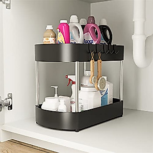 JZVXX Under sink organizers and storage, Bathroom kitchen cabinet organizer, Anti Rust- Hydrophobic design- Extra large volume- Black(zwj-hs-1)