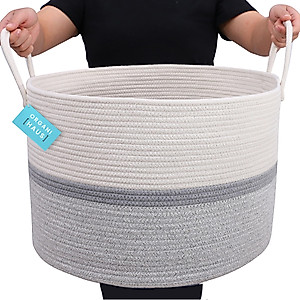 OrganiHaus Baby Hamper for Nursery 20x13, Large Toy Basket, Extra Large Basket for Blankets Living Room, Woven Laundry Basket, Large Blanket Basket Living Room, Gray Large Woven Basket