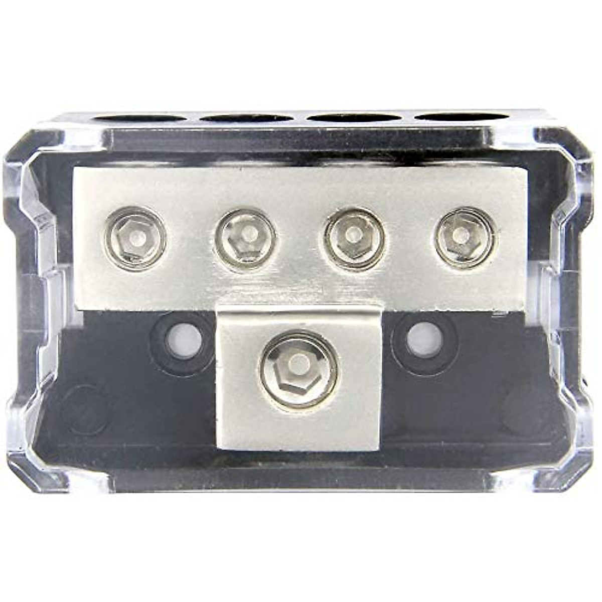 RKURCK 4 Way Power Distribution Block, 0/2/4 AWG Gauge in, 4/8/10 Gauge Out, Car Audio Stereo Amp Distribution Connecting Block for Audio Splitter (1 in 4 Out) 2 Pack