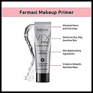 FARMASI VFX Pro Camera Ready Primer Makeup, Smoothing Face Primer, Evens the Appearance of Skin Tone & Redness, Hydrates & Improves Makeup Wear, Lightweight Long Lasting Coverage, 0.85 fl.oz / 25 ml