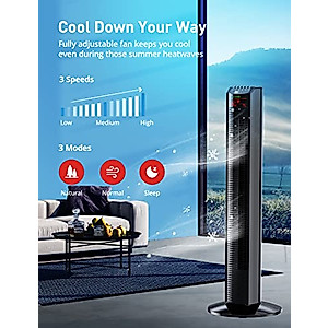 PARIS RHÔNE Tower Fan, 36” Oscillating Fan with Remote, 3 Speed Settings & 3 Modes, Bladeless Fans with Auto-Temp Detection, LED Display, 12H Timer, Low Noise Floor Fan for Bedroom, Office or Study